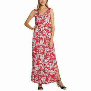 Matty M | Dresses | Matty M Womens Dress Maxi Red Coral Floral Front L ...